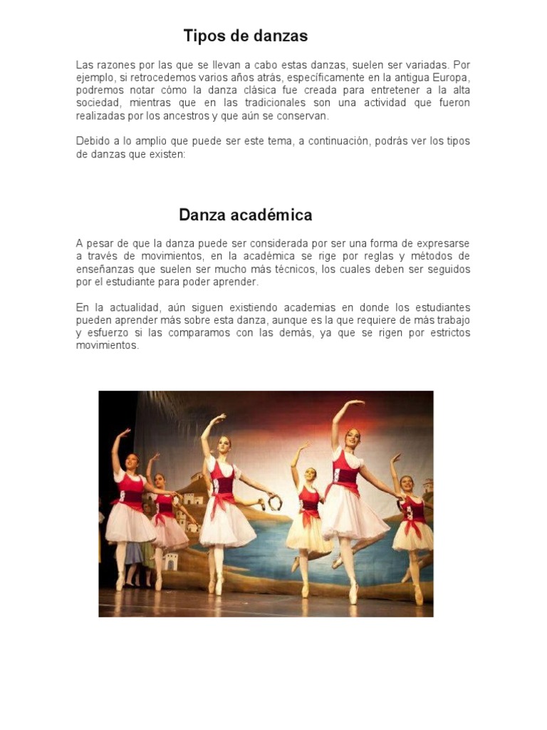 Guía de Tipos de Danzas | PDF | Bailes | Ballet
