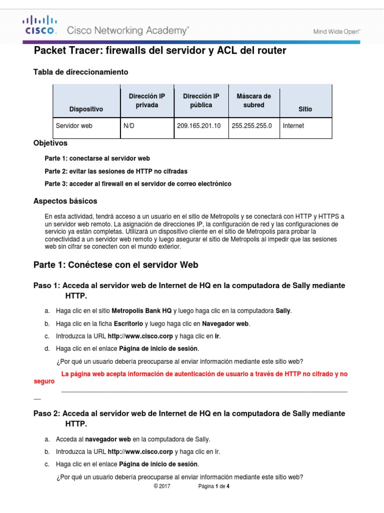 7 4 2 4 Packet Tracer Server Firewalls And Router Acls Diana C G 6f Pdf Redes Internet Y Web