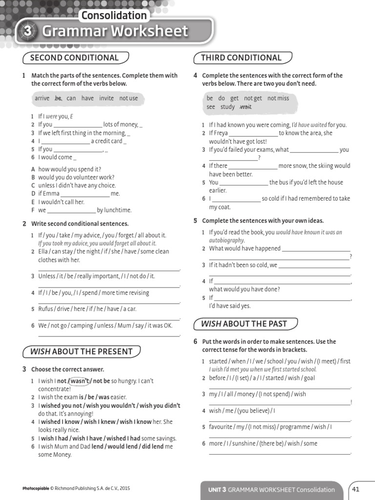 Achievers B1+ Grammar Worksheet Consolidation Unit 3 | PDF