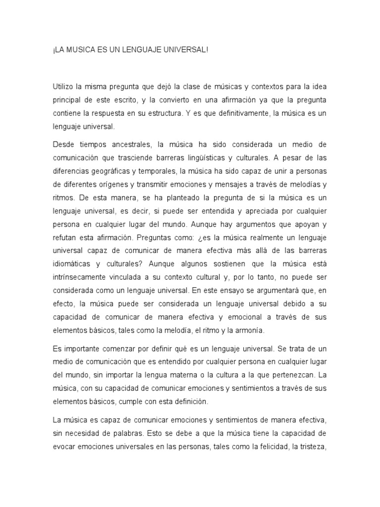 La Musica Es Un Lenguaje Universal Cafa | PDF | Comunicación | Ritmo