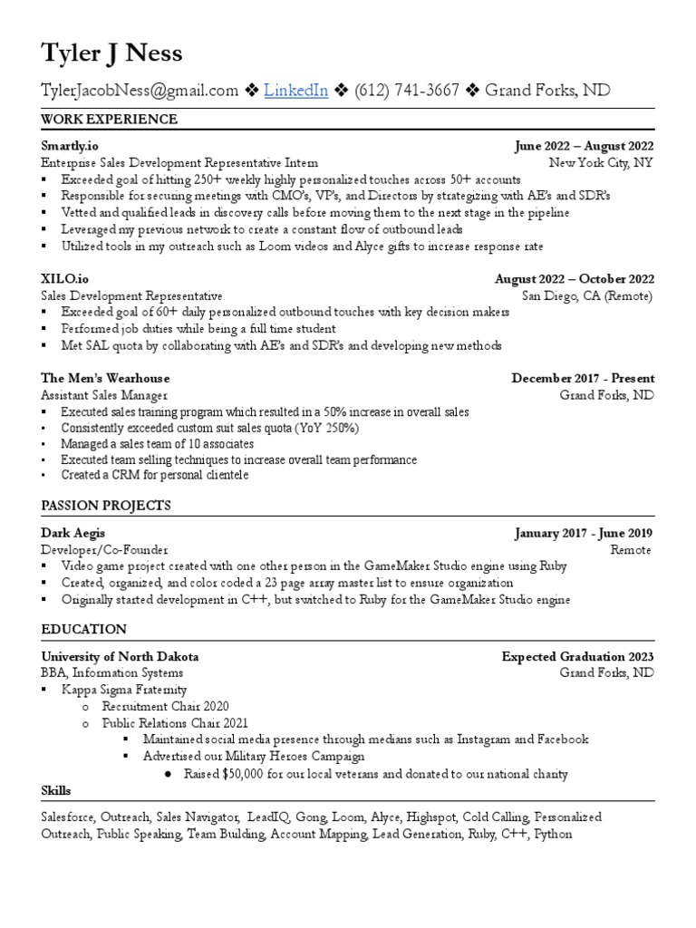 Tyler Ness Resume Tech | PDF | Sales | Communication