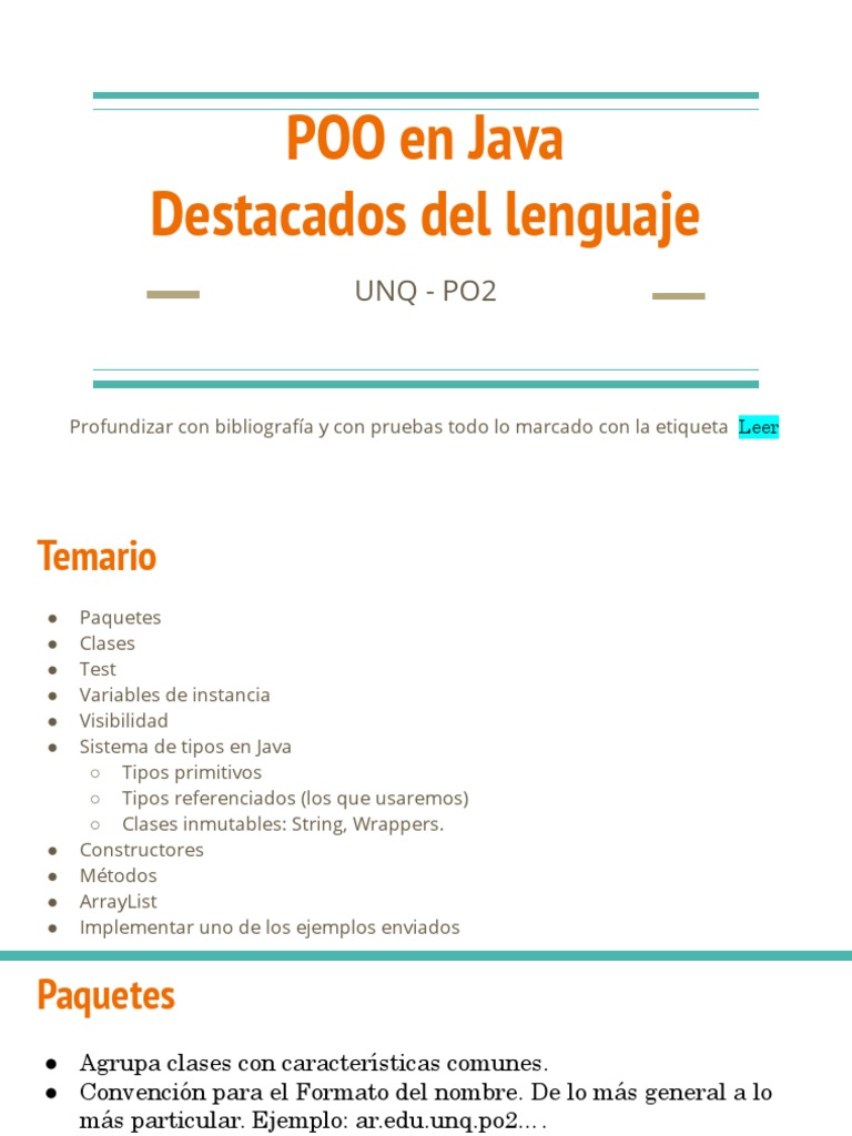 Pilares Del Lenguaje Java | PDF | Java (lenguaje de programación) | Lenguaje de programación