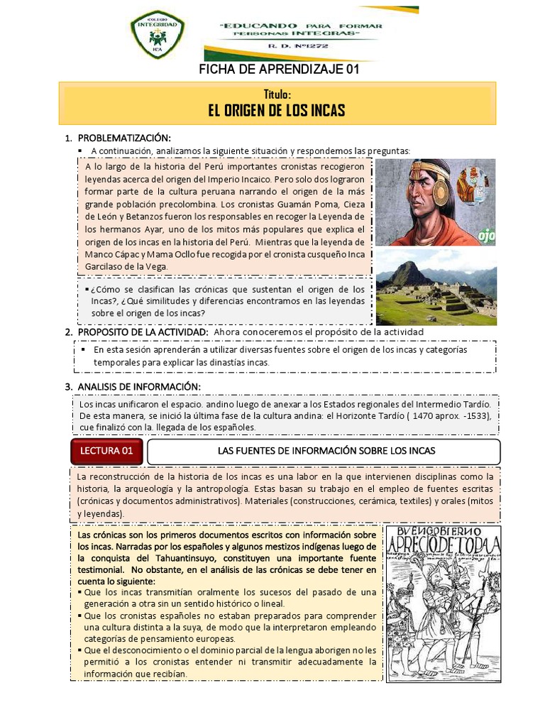 Ficha N°1 - Segundo Grado - CC - SS | PDF | Imperio Inca | Andes