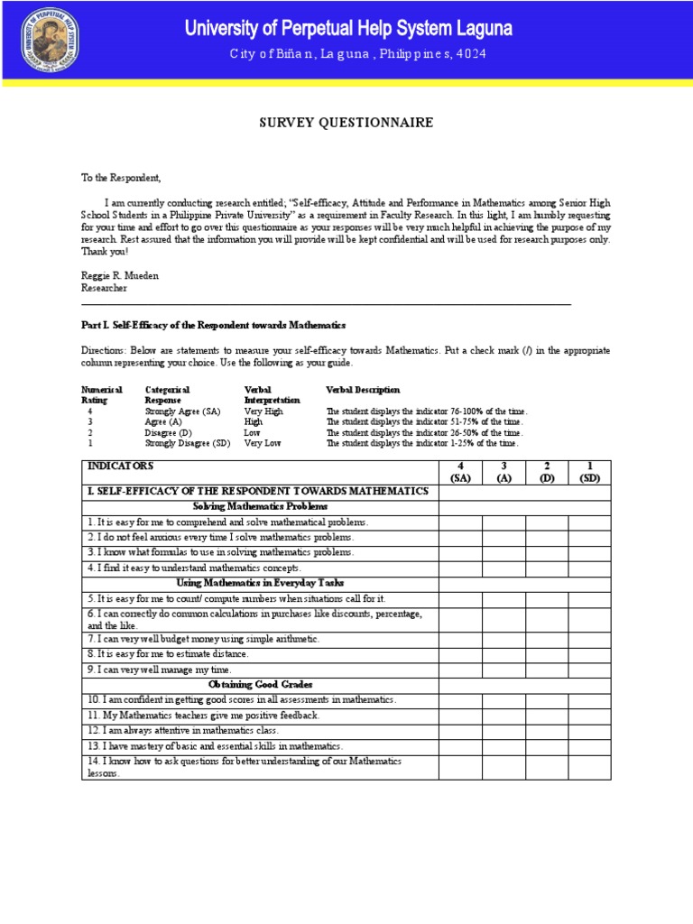 Survey Questionnaire Final - 2 | PDF | Mathematics | Cognition