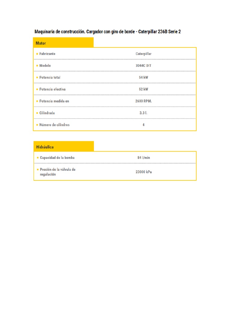 Ficha Tecnica Minicargador CAT 236B | PDF