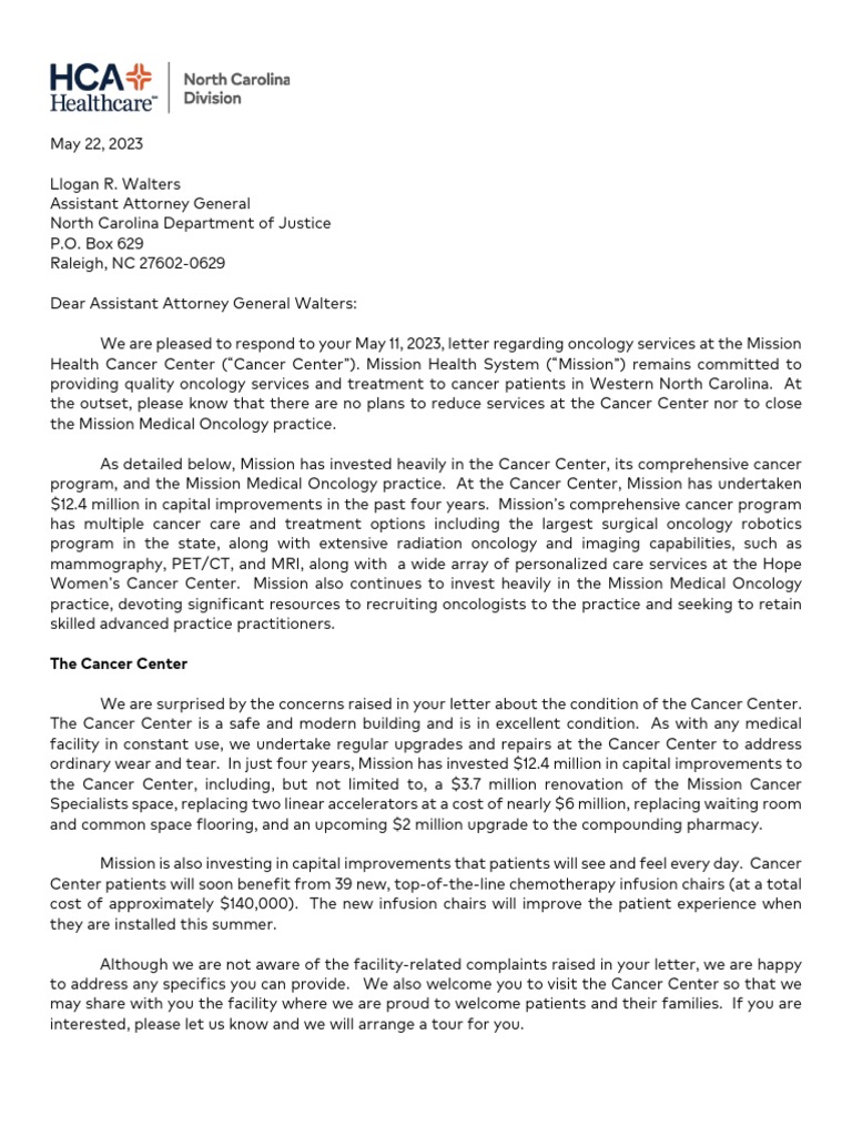 Mission Health Cancer Center Update | PDF | Oncology | Cancer
