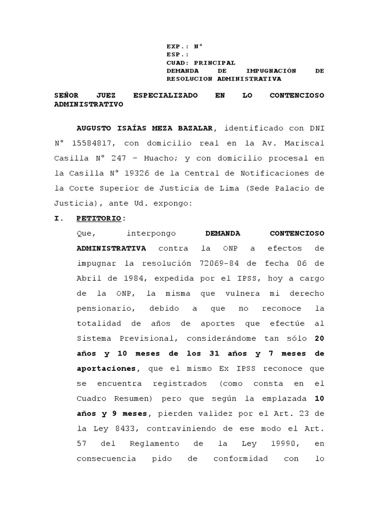 Demanda de Impugnacion de Resolucion Administrativas | PDF | Demanda ... Demanda de Impugnacion de Resolucion Administrativas | PDF | Demanda ...