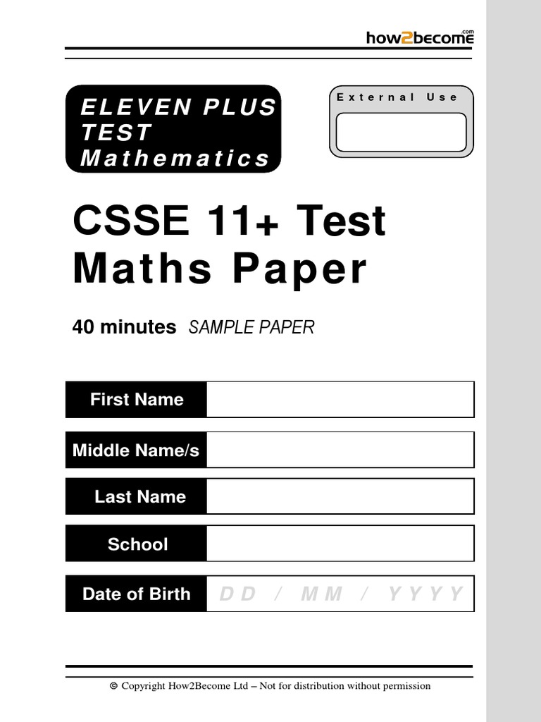 CSSE Eleven Plus Maths Practice Paper (Questions) | PDF | Teaching ...