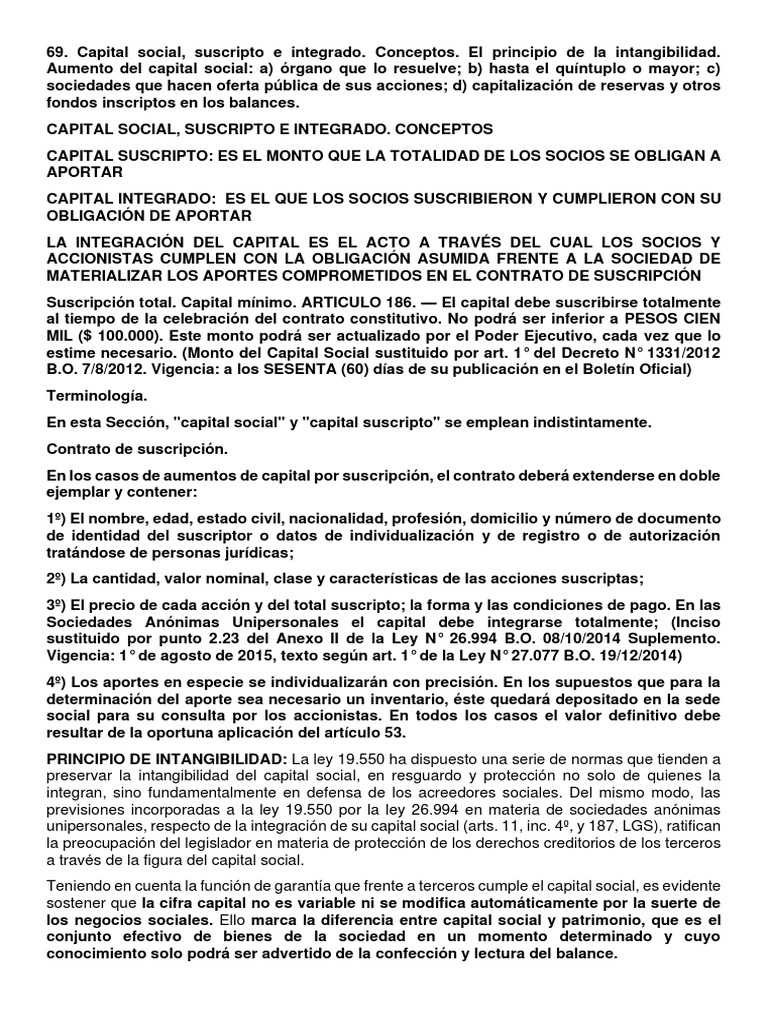 CAPITAL SOCIAL Punto 69,70 y 71 | PDF | Compartir (Finanzas) | Dividendo