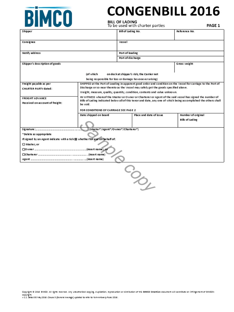 Congenbill 2016 | PDF | Bill Of Lading | Civil Law (Legal System)