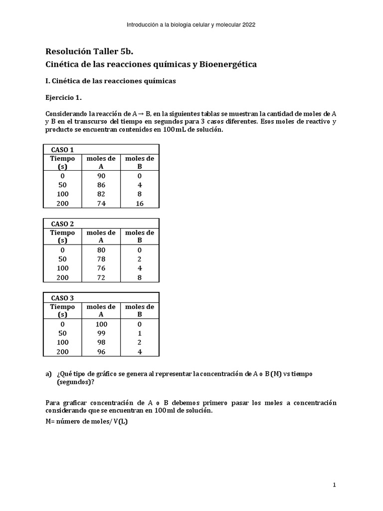Resolucion Taller 5b - Cinética y Bioenergética - IBCM 2022 | PDF ...