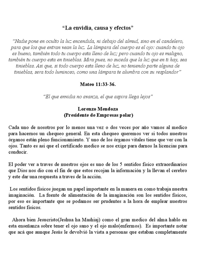 La Envidia: Causas y Consecuencias | PDF | Envidia | Ojo
