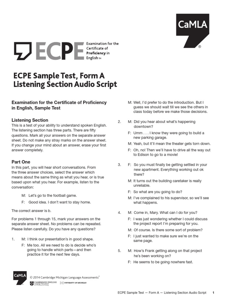 ECPE Sample A Script | PDF | Sound Recording And Reproduction | Bird ...