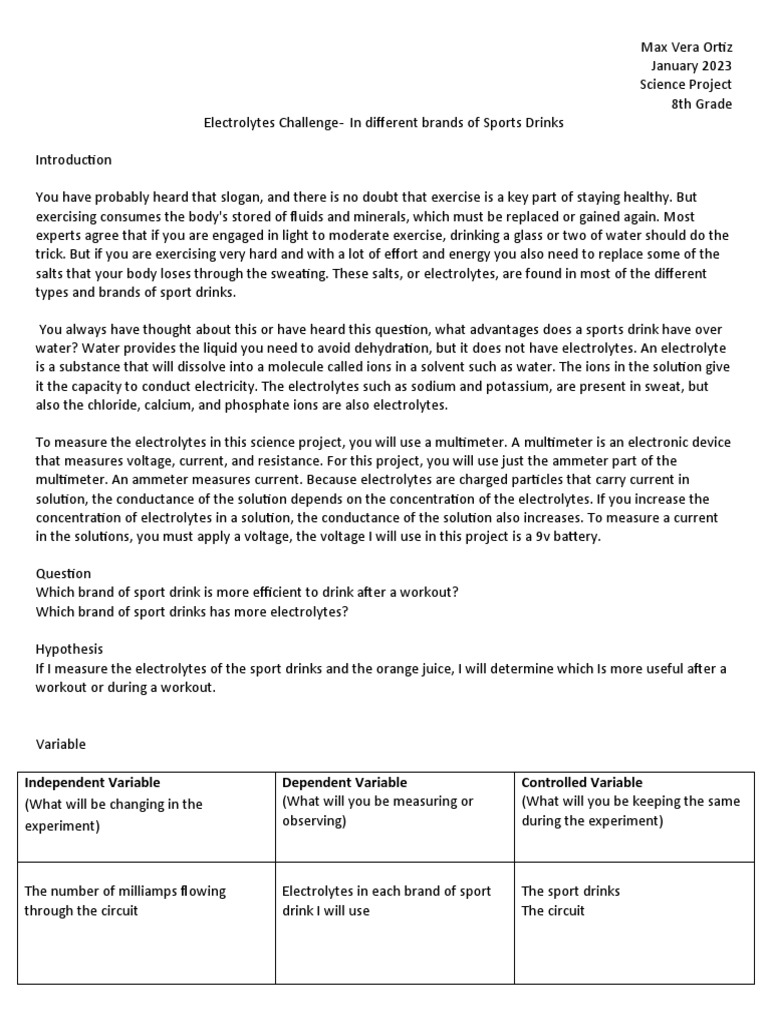 Electrolyte Challenge - in Differents Brands of Sport Drinks SCIENCE ...