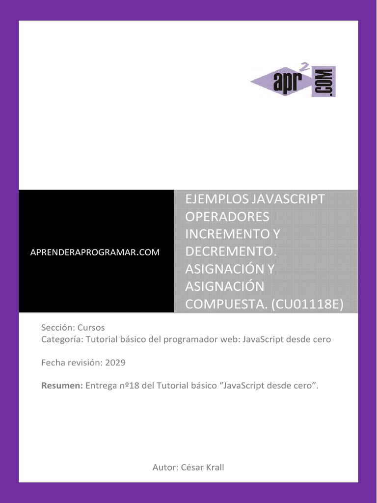 CU01118E Ejemplos Javascript Operadores Incremento Asignacion Compuesta ...