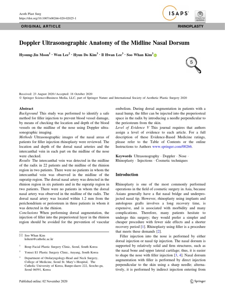 Doppler Ultrasonographic Anatomy of The Midline Nasal Dorsum | PDF ...