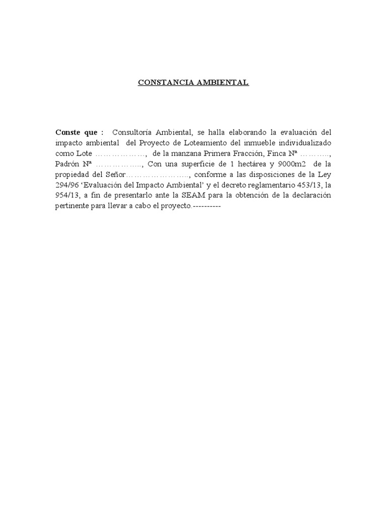 Constancia Ambiental del Proyecto Dartec | PDF
