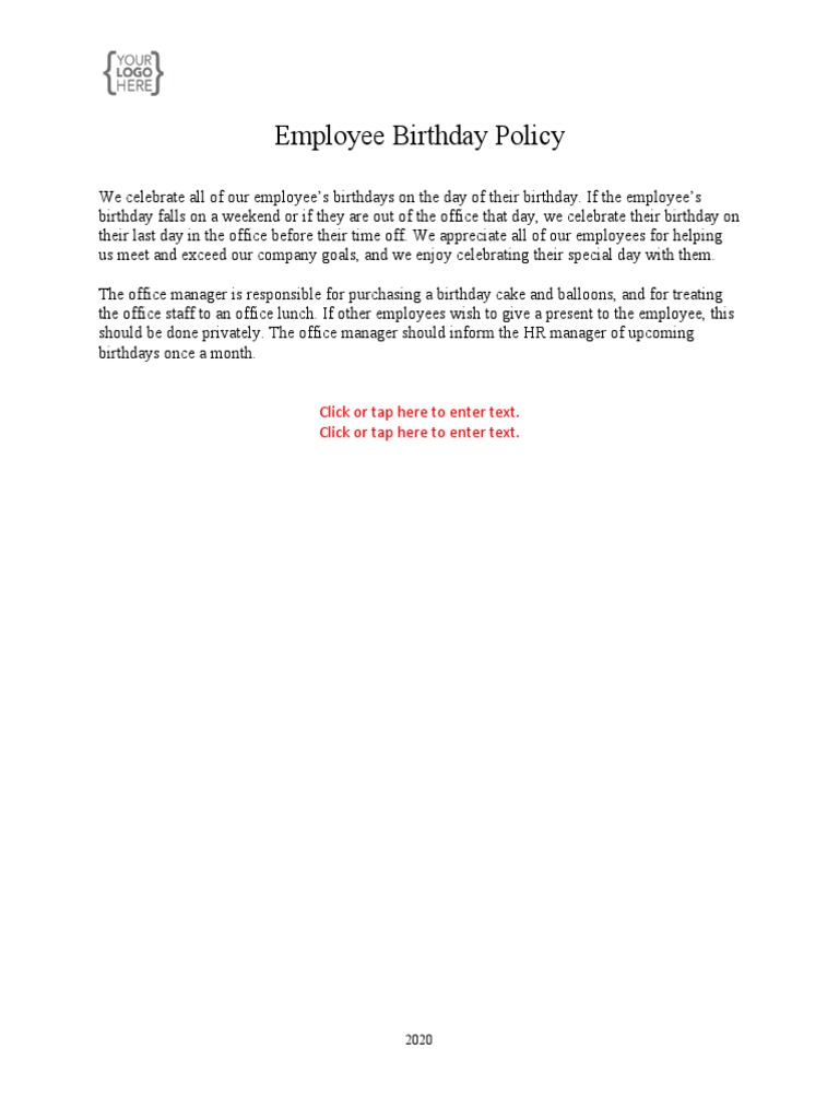 Employee Birthday Celebration Policy | PDF