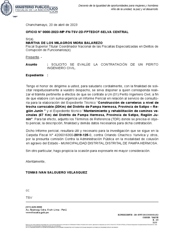 Oficios de Peritaje C.F. 125-2019 | PDF | Gobierno
