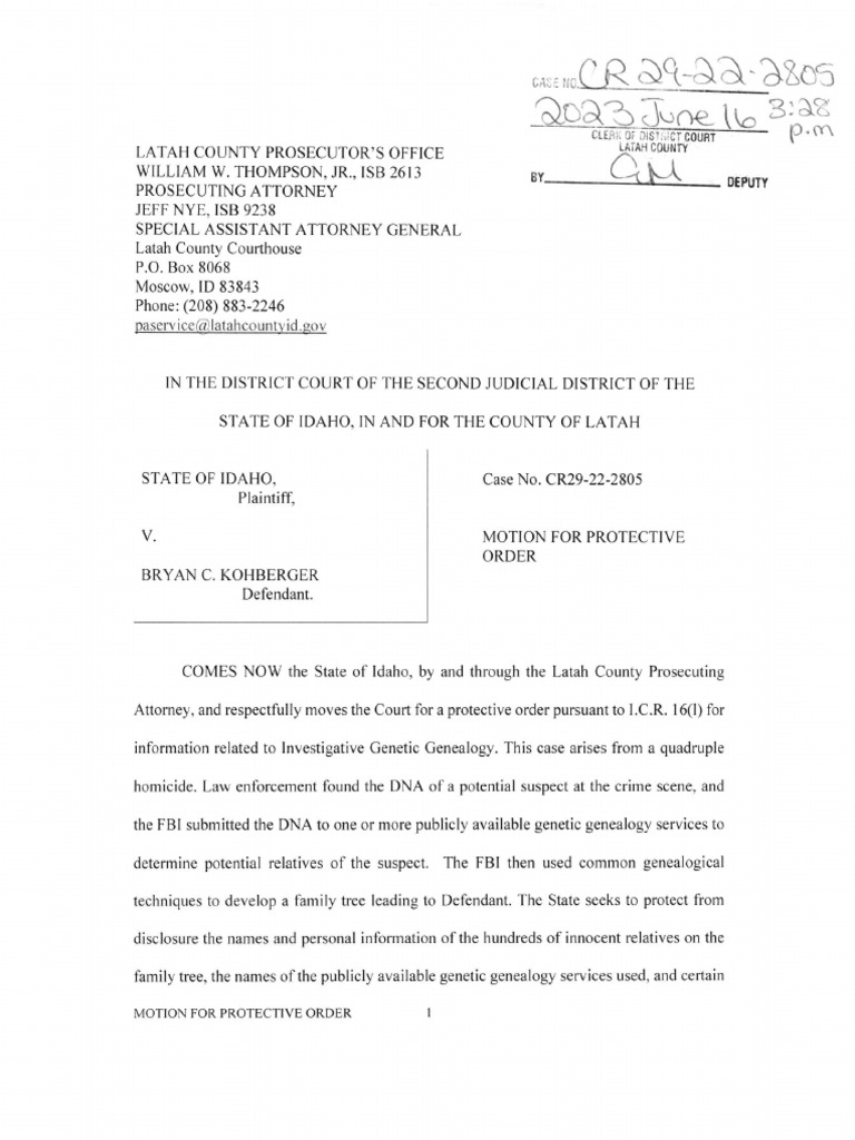 Bryan Kohberger: State's Motion For Protective Order | PDF | Discovery ...