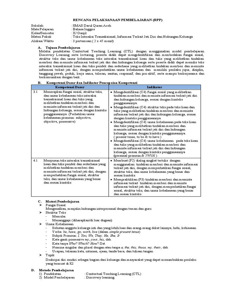 10.RPP B.inggris Kelas X | PDF