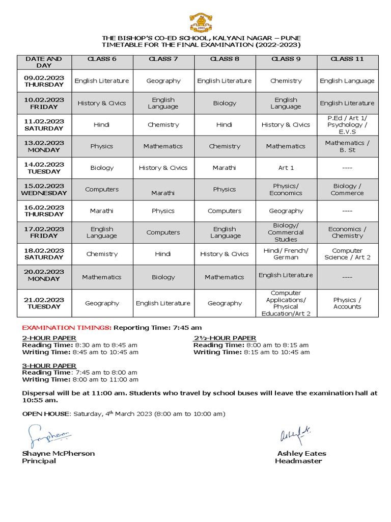 17012023061730schedule For Final Examination - Classes 6 To 9 | PDF ...