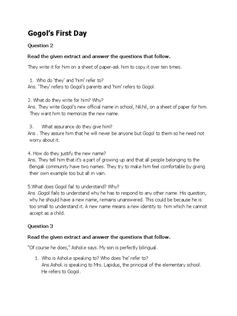 Gogol's First Day: Key Questions Answered | PDF