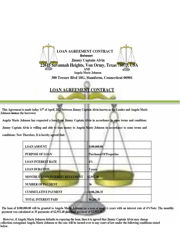 Agreement Contract Form of Mrs Angela Marie Johnson | PDF