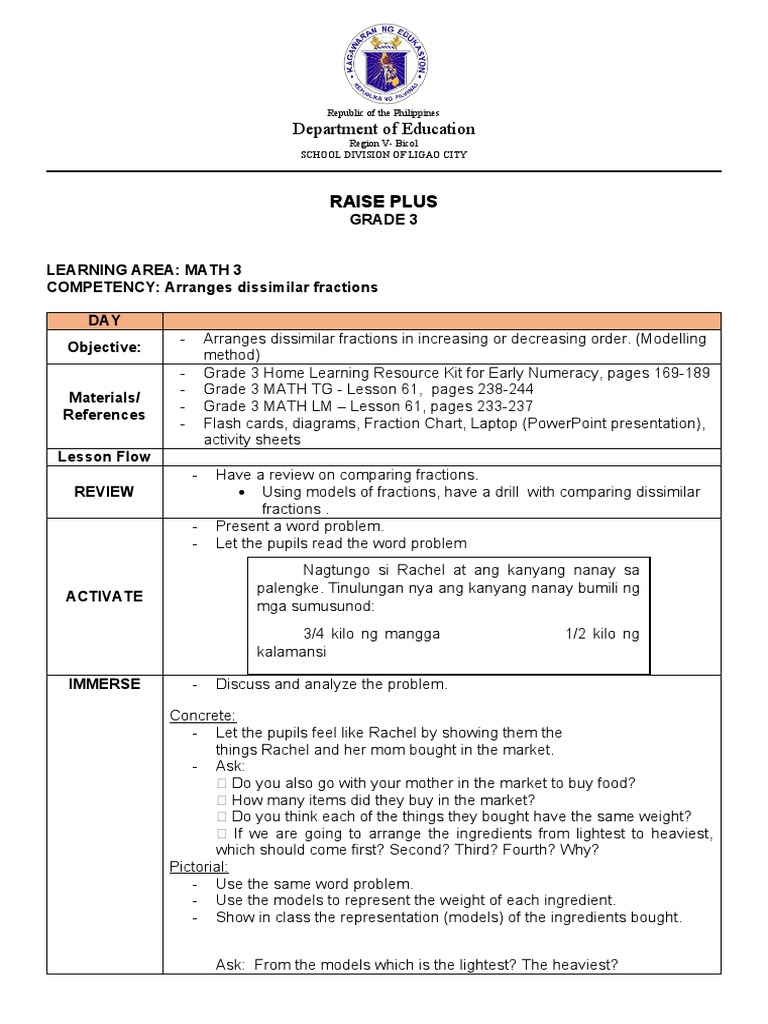 Arranging Dissimilar Fractions Lesson | PDF | Cognition | Cognitive Science