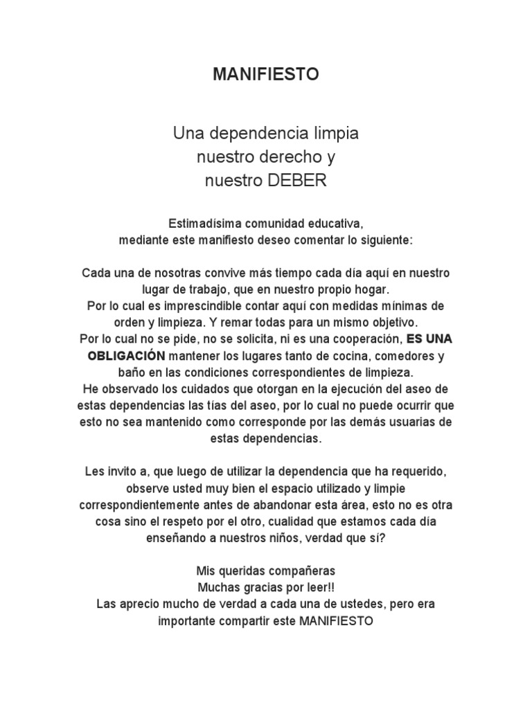 Manifiesto por la Limpieza Compartida | PDF