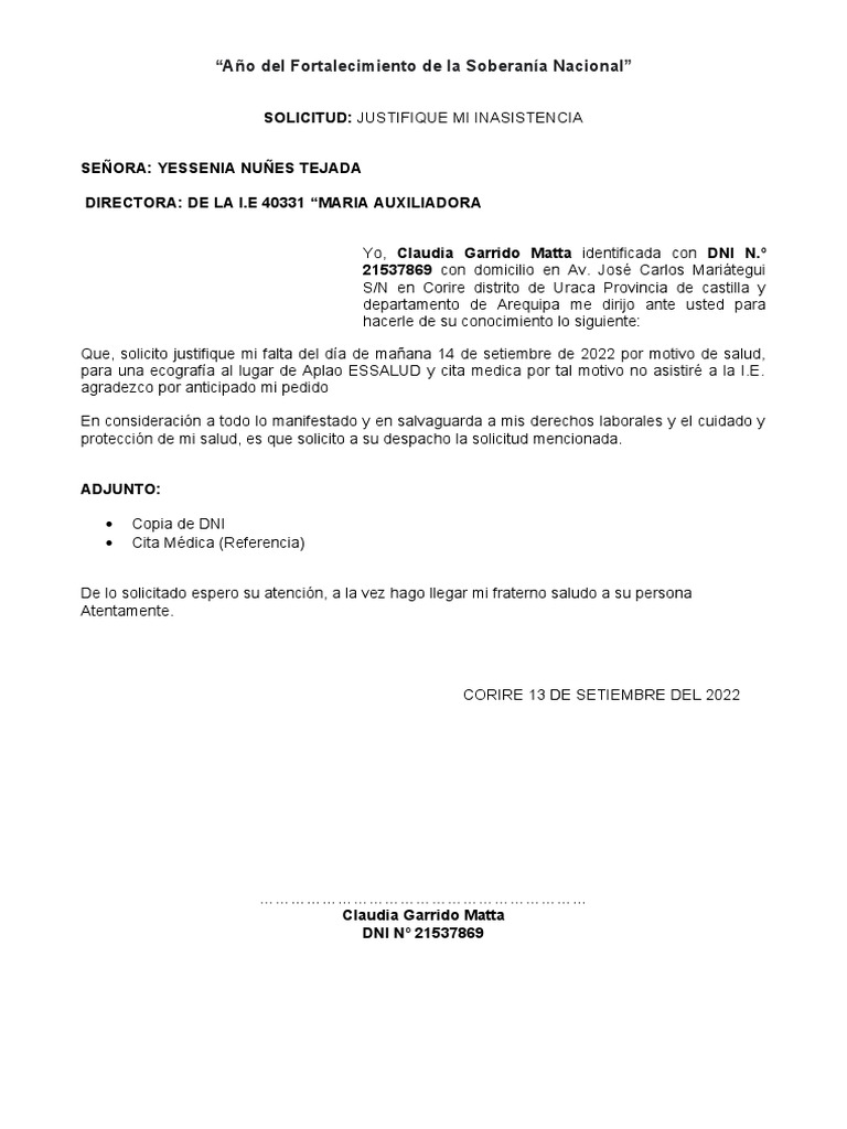 Solicitud de Justificacion de Inasistencia | PDF