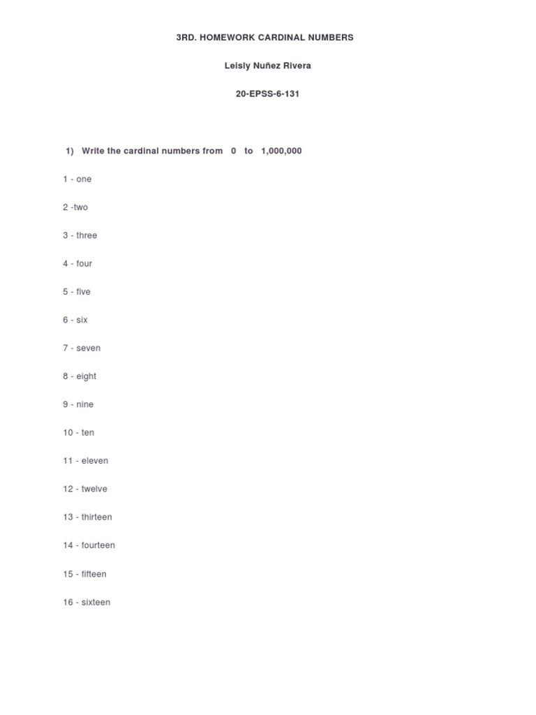 3rd. Homework Cardinal Numbers Leisly | PDF