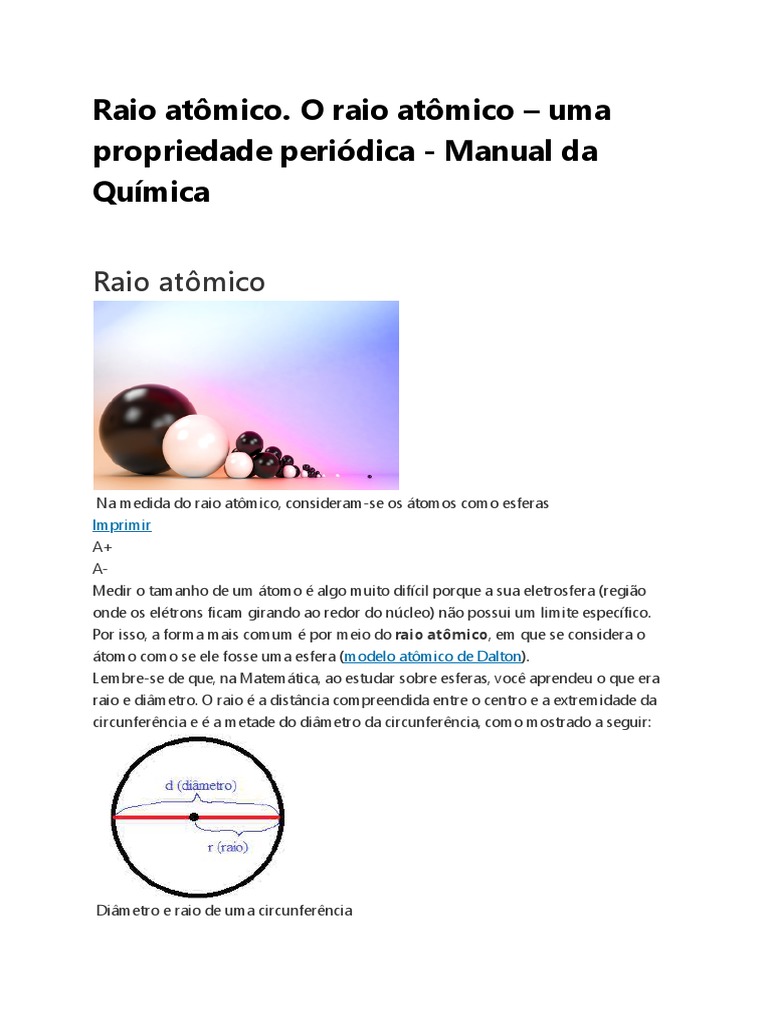 Raio Atômico. O Raio Atômico - Uma Propriedade Periódica - Manual Da Química. | PDF | Tabela ...