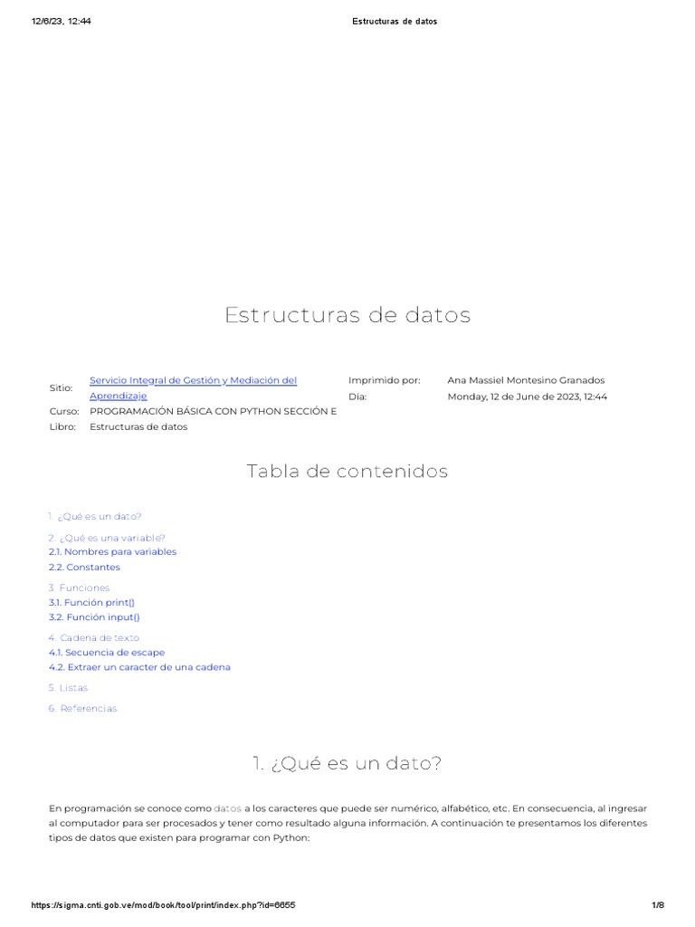 Estructuras de Datos | PDF | Python (lenguaje de programación) | Variable (informática)