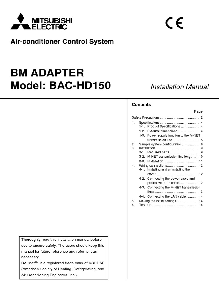 Mitsubishi Electric BAC-HD150 Installation Manual Eng | PDF | Electromagnetic Interference | Radio
