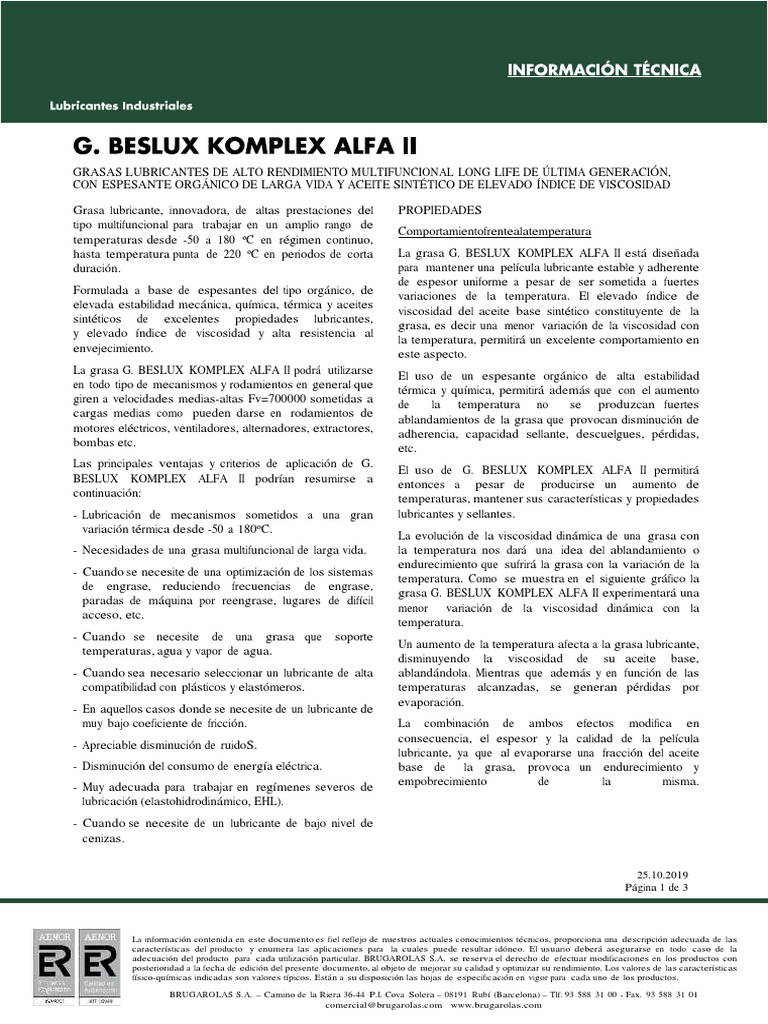 Ht-G. Beslux Komplex Alfa Ii (25.10.19) | PDF | Rodamiento (Mecánico ...