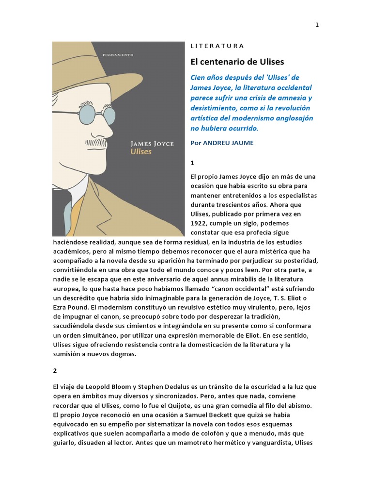 2022 (El Centenario de Ulises) André Jaume - 02 | PDF | James Joyce | Ulises (novela)