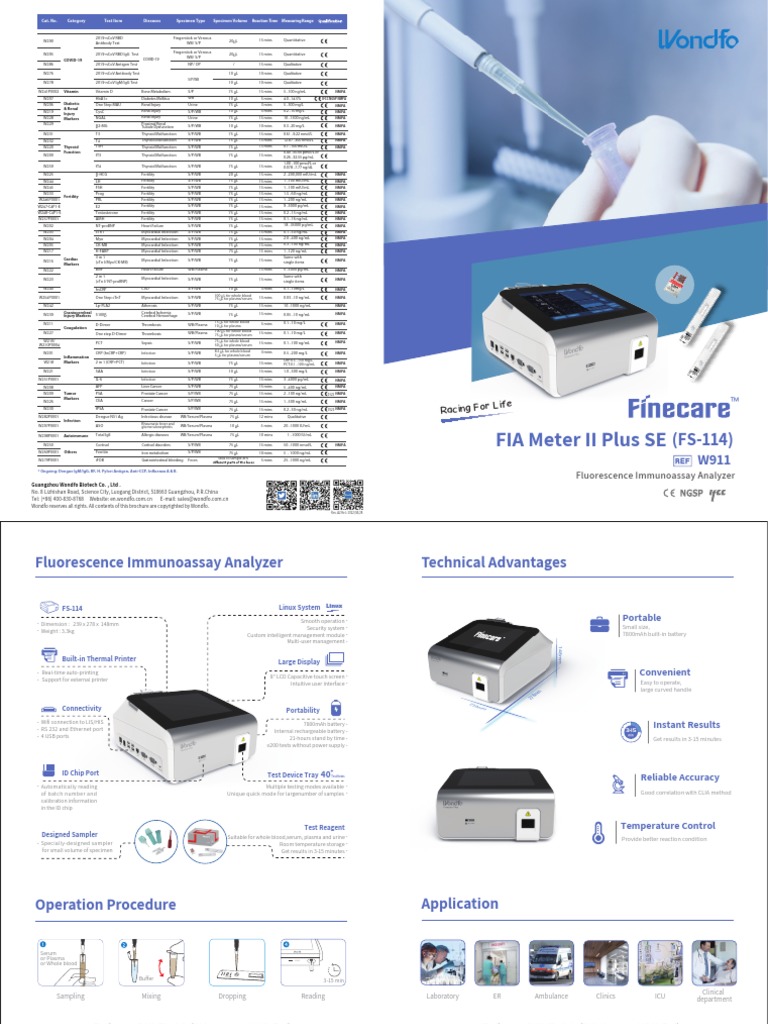 Finecare FS-114 Analyzer Overview | PDF | C Reactive Protein | Blood Plasma