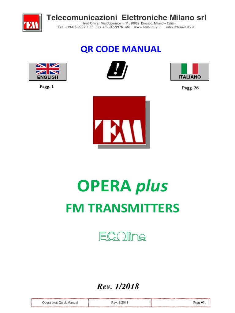 OPERA PLUS QR CODE Manual Rev1 2018 ENG-ITA + RED 2019 | Download Free ...