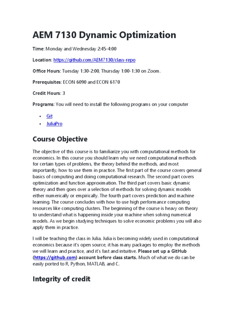 AEM 7130 Dynamic Optimization and Computational Methods From Cornell ...