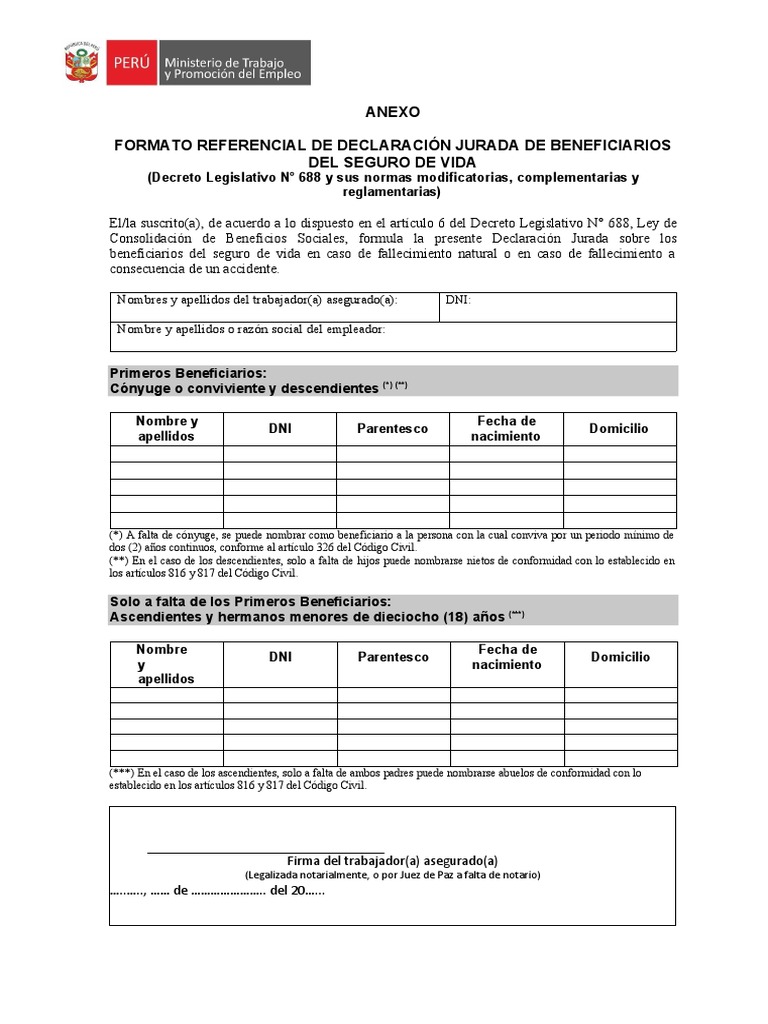 Declaración Jurada Vida Ley | PDF