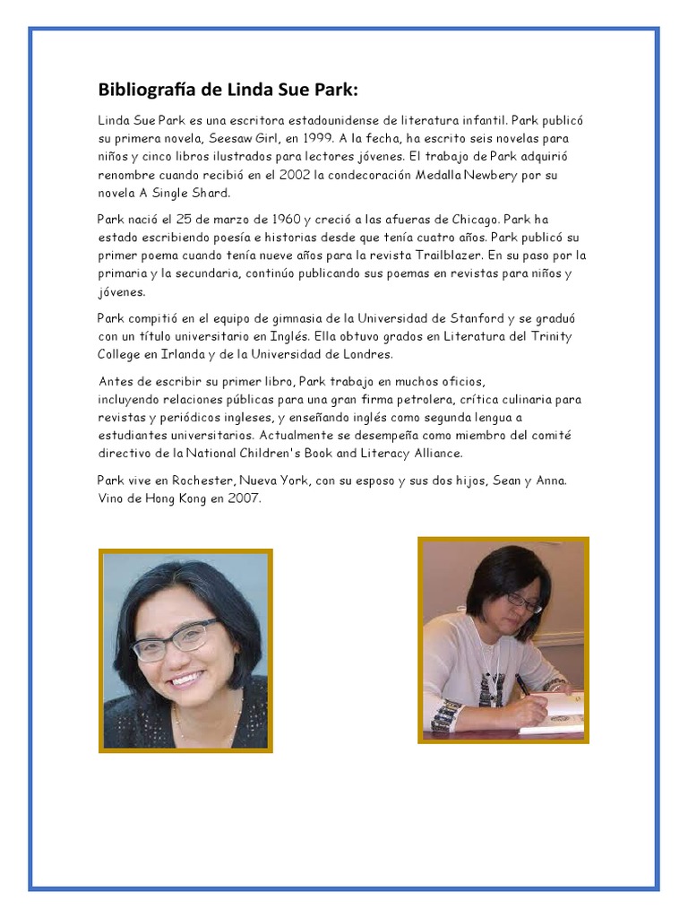 Biografía de Linda Sue Park | PDF