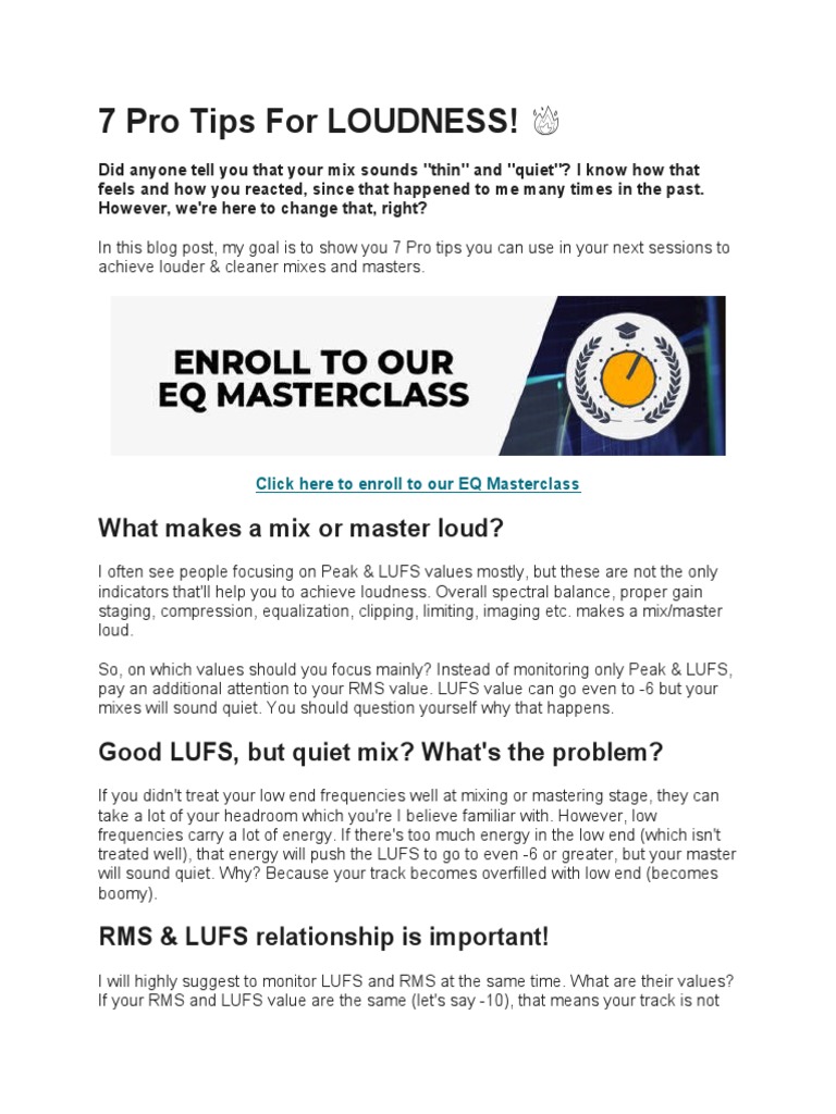 7 Pro Tips For LOUDNESS | PDF | Recording | Sound