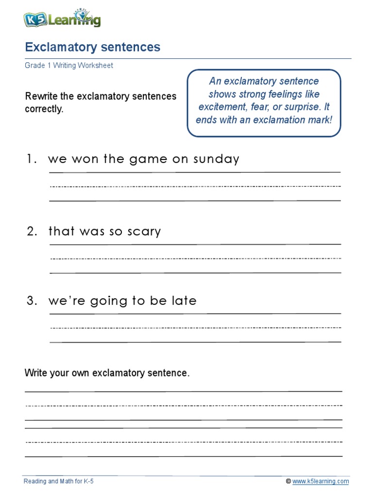 Grade 1 Exclamatory Sentences A | PDF