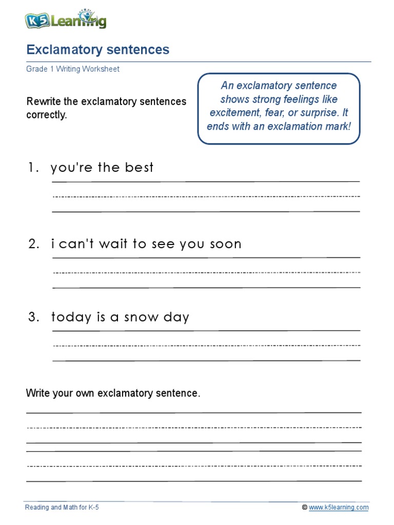 Exclamatory Sentences Worksheet for Grade 1 | PDF | Language Arts ...