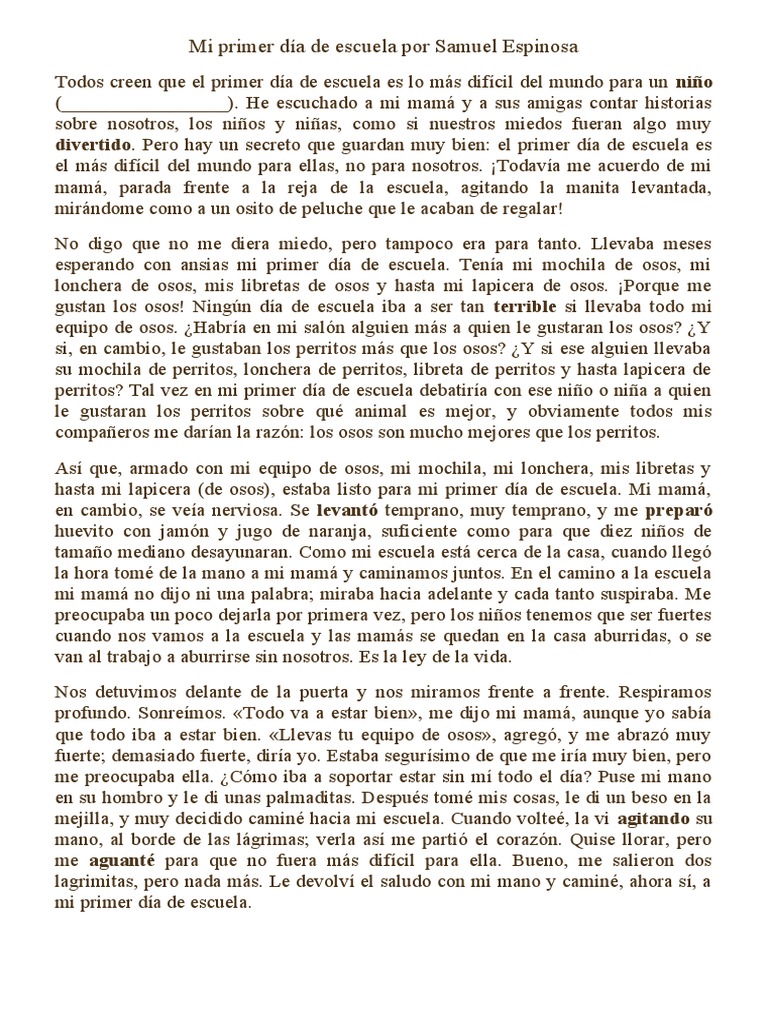 Mi primer día de escuela: un cuento | PDF | Poesía