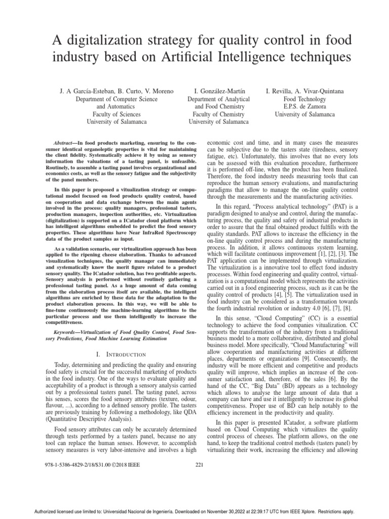 A Digitalization Strategy For Quality Control in Food Industry Based On ...