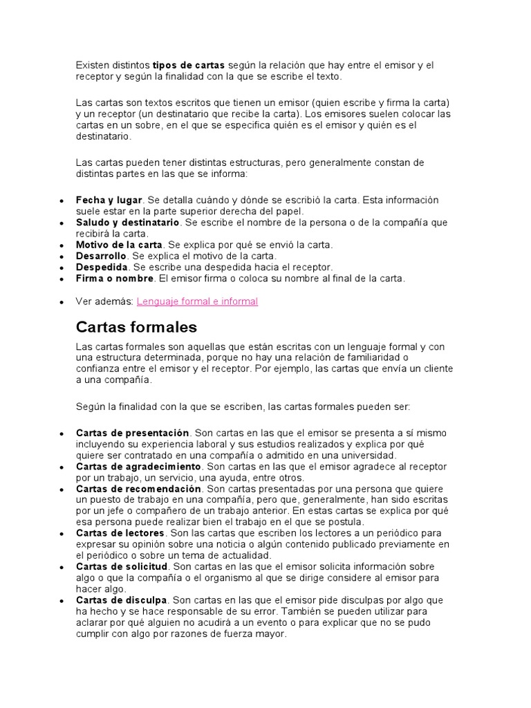 Tipos de cartas y su clasificación | PDF