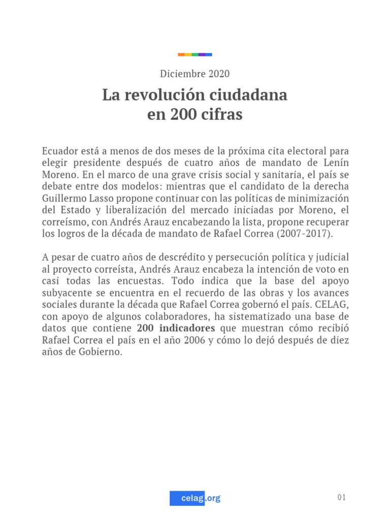 La Revolucion Ciudadana en 200 Cifras v4 | PDF | Ecuador | Economias