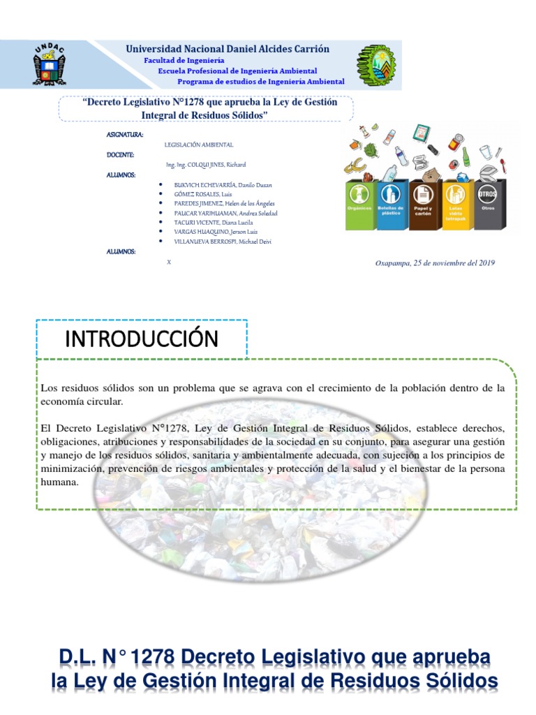 “Decreto Legislativo N°1278 que aprueba la Ley de Gestión Integral de Residuos Sólidos” | PDF ...